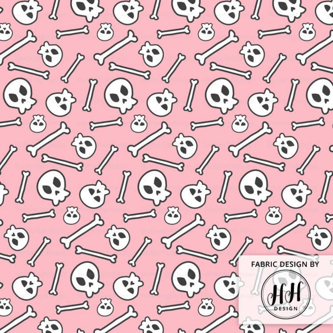 Pink Skull Fabric by the Yard / Skull and Bone Fabric / Halloween ...