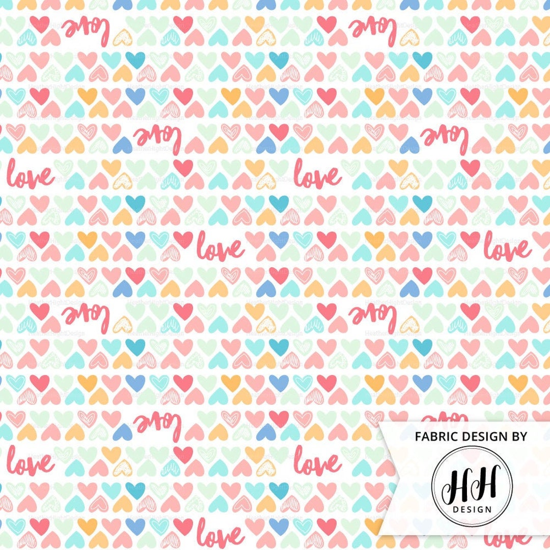 Love Hearts Fabric by the Yard // Valentine Love Fabric // Valentine's ...