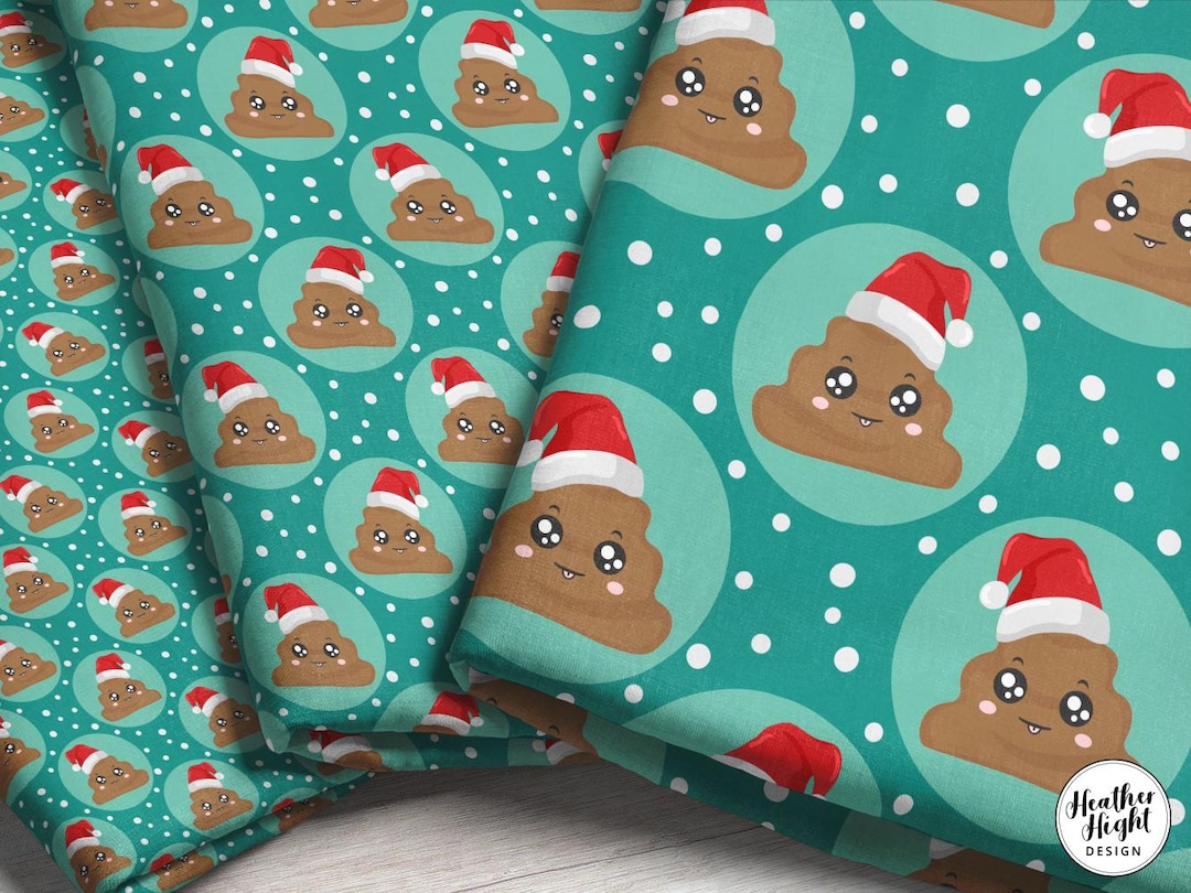 Funny Santa Poop Emoji Christmas Fabric – Kawaii Holiday Fabric by the ...