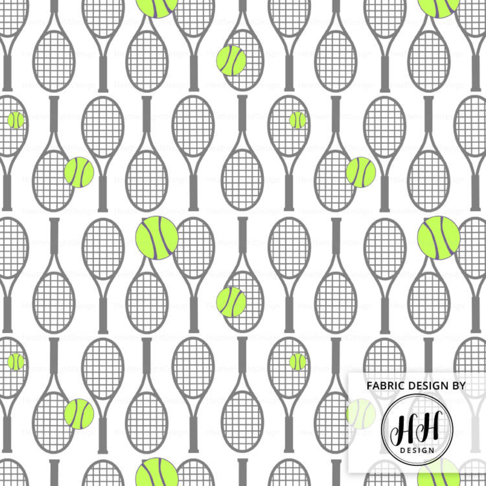 Tennis Racket Fabric by the Yard Sports Tennis Ball Gray on | Etsy
