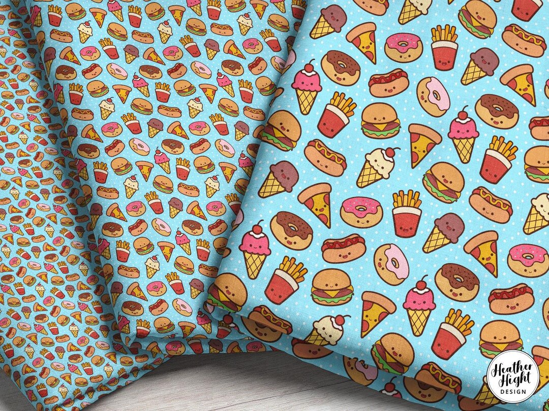 Fast Food Fabric by the Yard / Pizza Ice Cream Donut Burger French ...