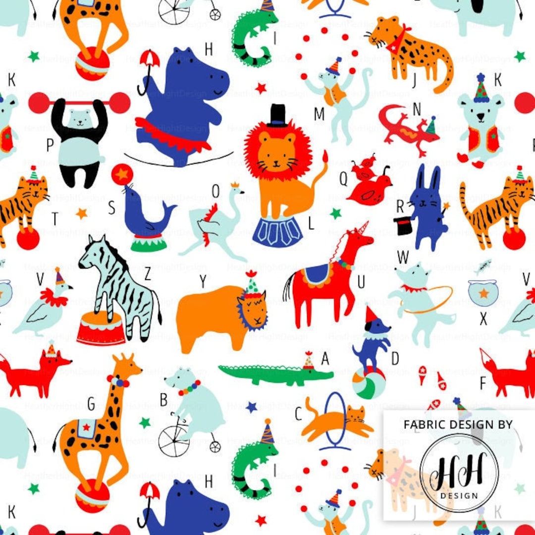 Circus Animals Alphabet Fabric by the Yard - Circus Carnival Show ...