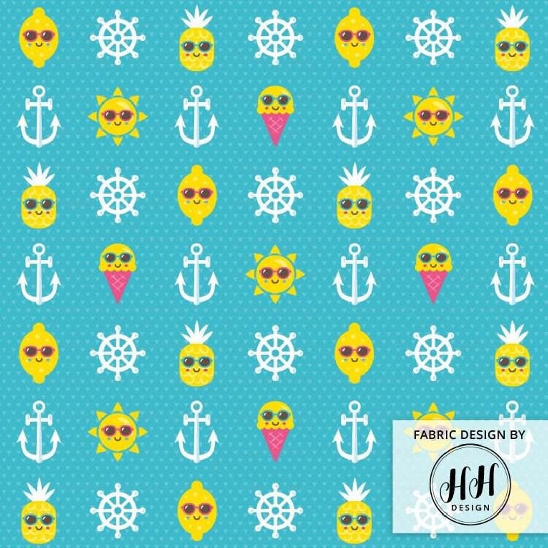 Hello Summer Fabric by the Yard - Cute Summer Lemon Pineapple Sun ...