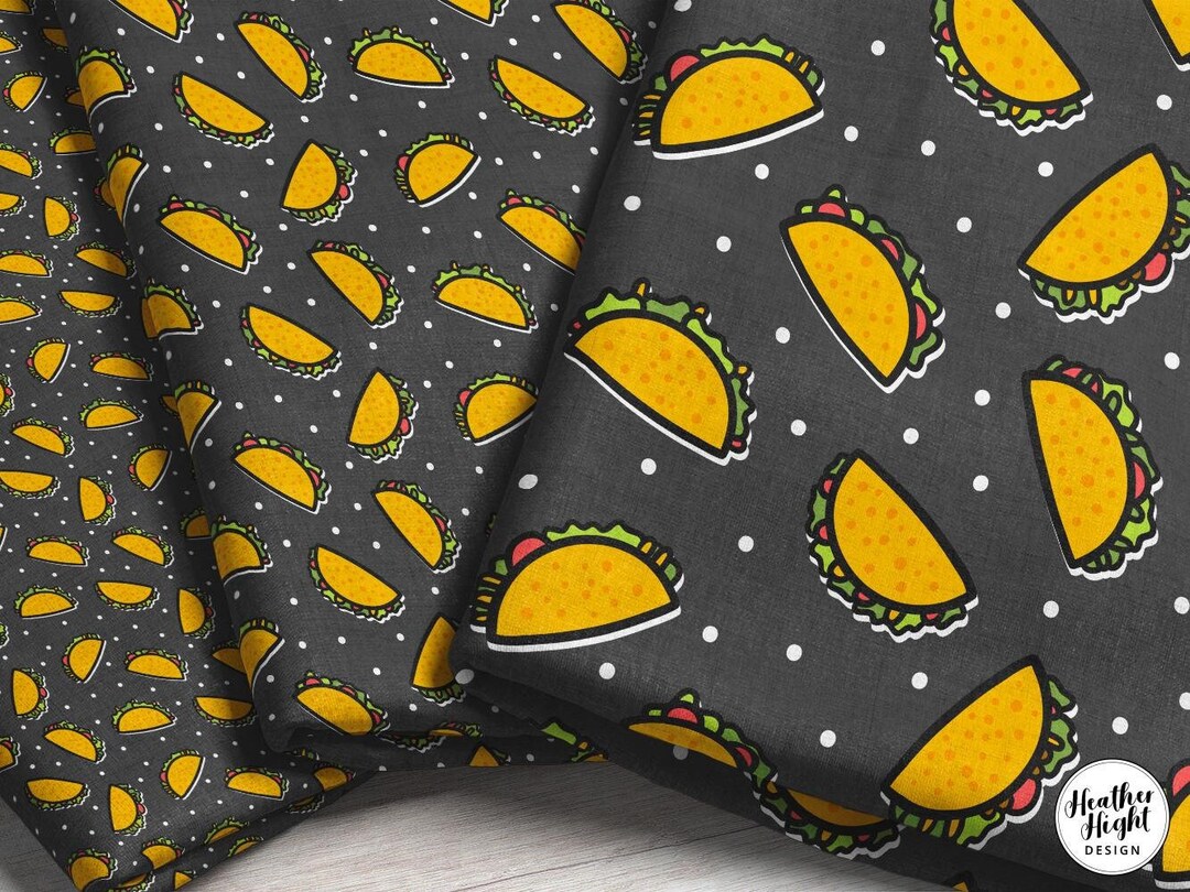 Taco Party Fabric - Charcoal Black / Whimsical Ditsy Taco Fabric / Taco ...