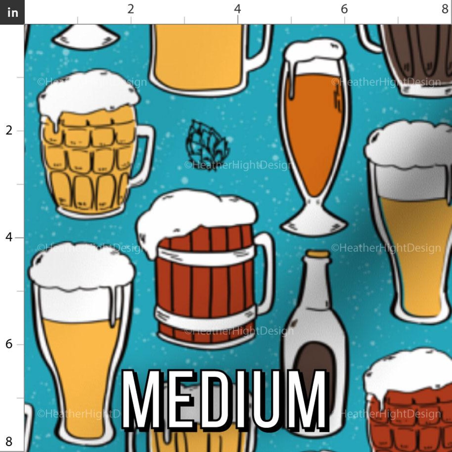 Beer Glass Fabric by the Yard - Blue / Adult Gift Project / Hops Ale ...