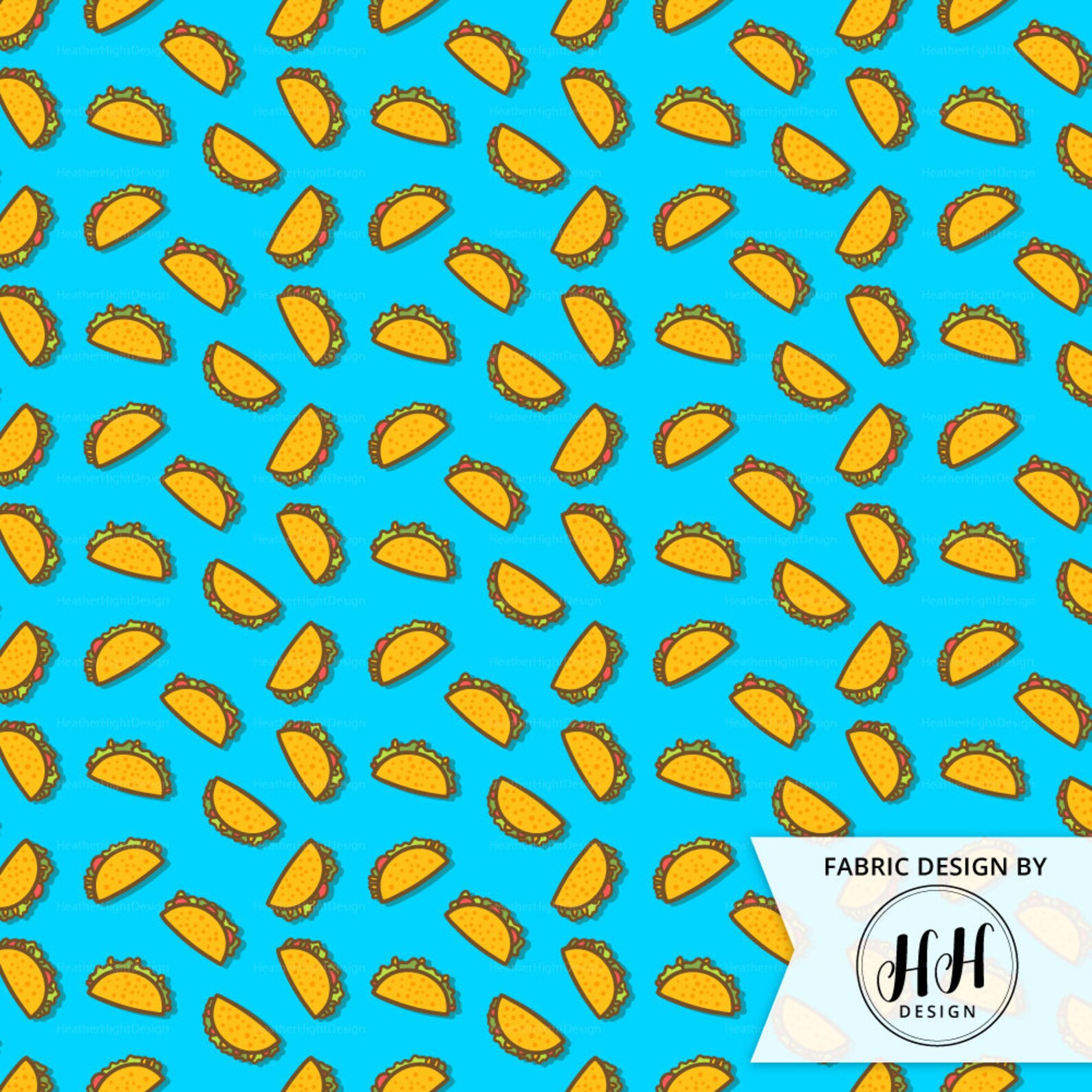 Taco Fabric by the Yard Blue / Ditsy Taco Party Fabric / | Etsy