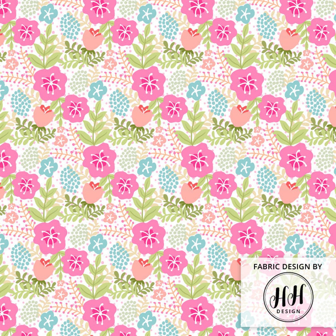 Summer Floral Fabric by the Yard / Floral Flamingo Fabric - Etsy