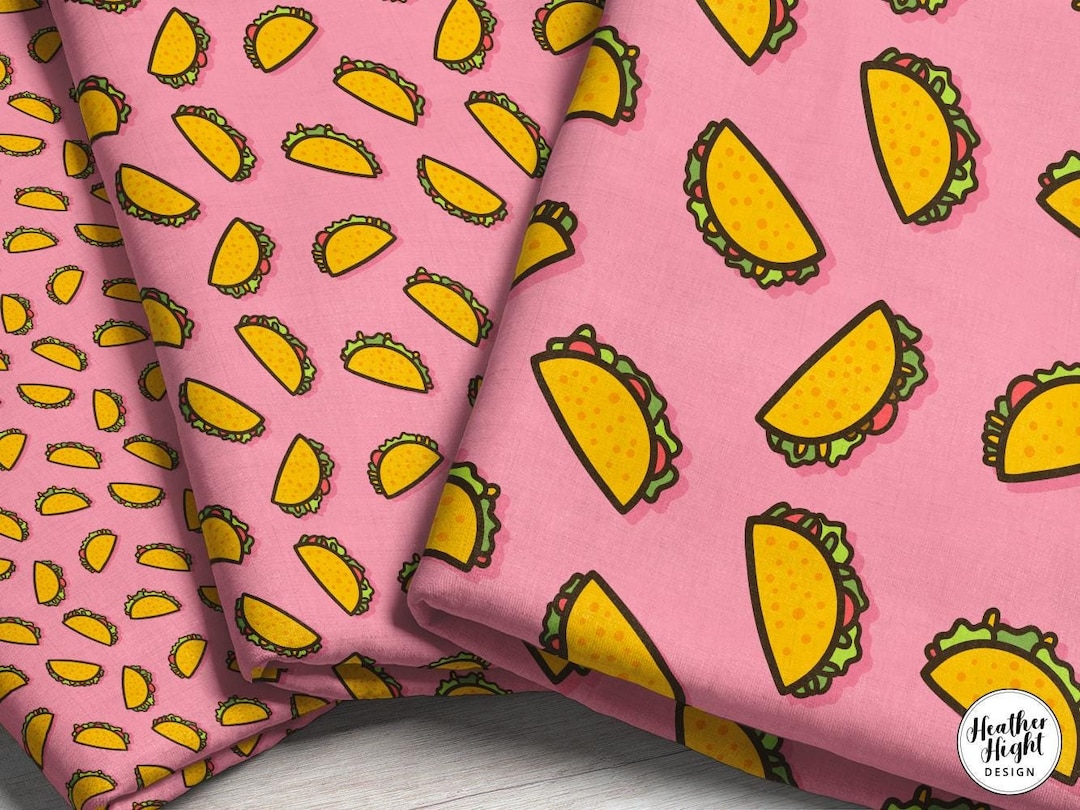 Taco Party Fabric by the Yard / Whimsical Ditsy Taco Fabric / Cartoon ...
