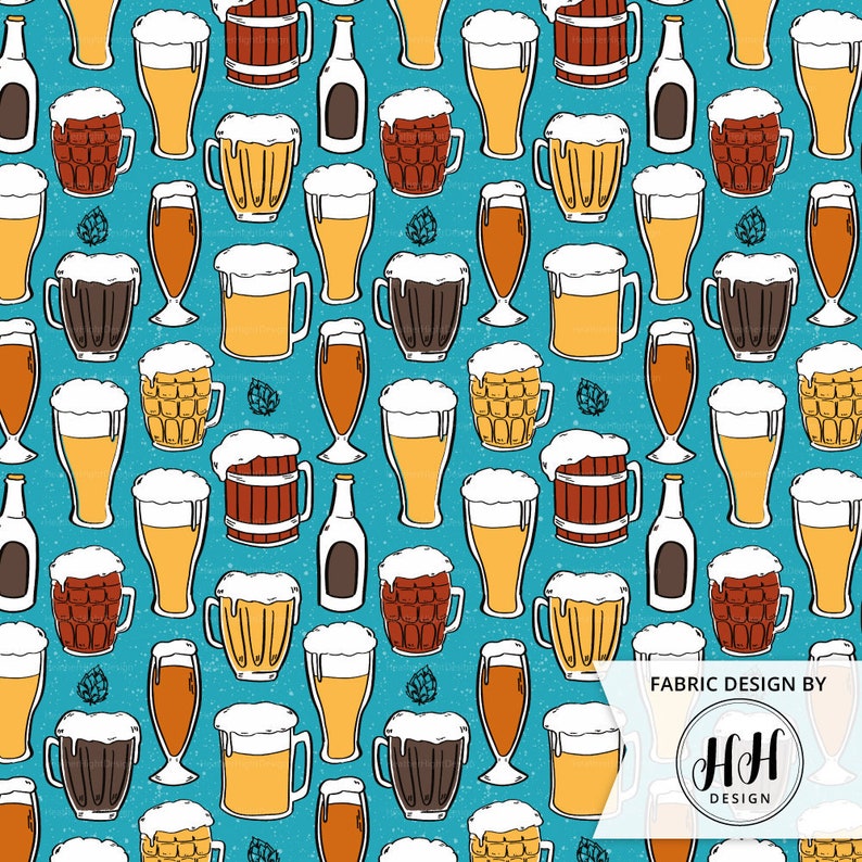 Beer Glass Fabric by the Yard Blue / Adult Gift Project / | Etsy