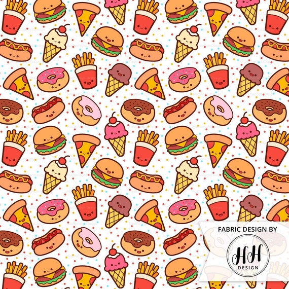 Fast Food Fabric by the Yard / Pizza Ice Cream Donut Burger - Etsy