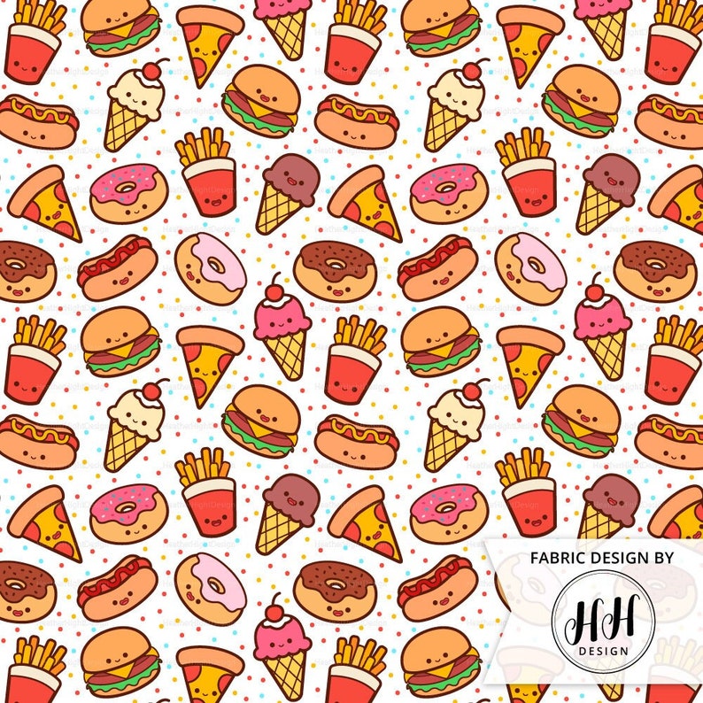 Fast Food Fabric by the Yard / Pizza Ice Cream Donut Burger - Etsy