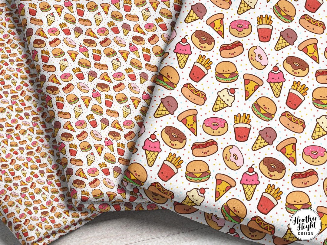 Fast Food Fabric by the Yard / Pizza Ice Cream Donut Burger French ...