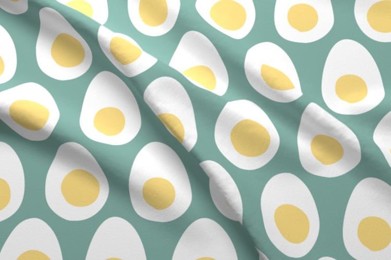 Farmhouse Egg Print Fabric – Rustic Hard Boiled Eggs on Dusty Teal for ...