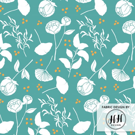 Botanical Garden Fabric by the Yard Floral Fabric Teal and | Etsy