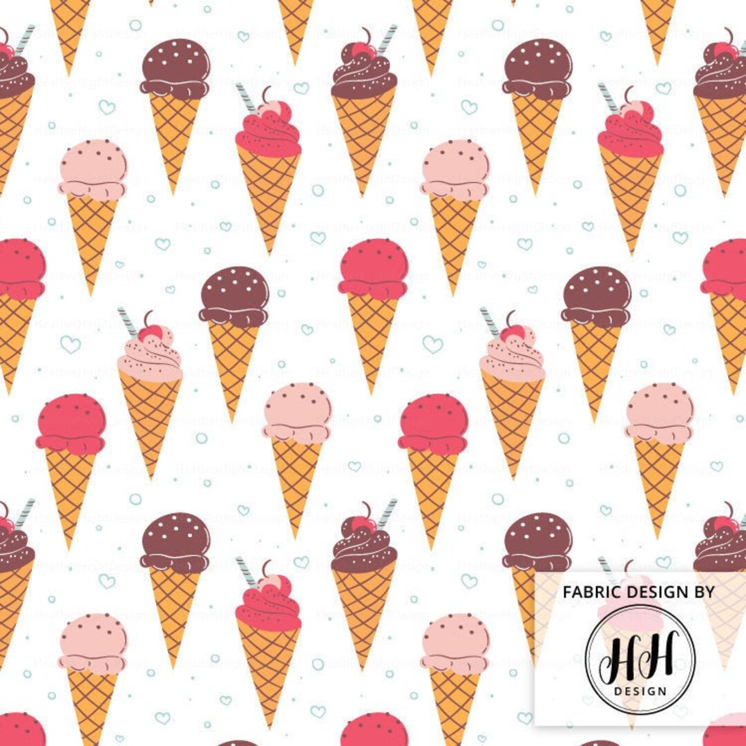 Ice Cream Fabric by the Yard / Ice Cream Cone Fabric / Cotton Fabric ...