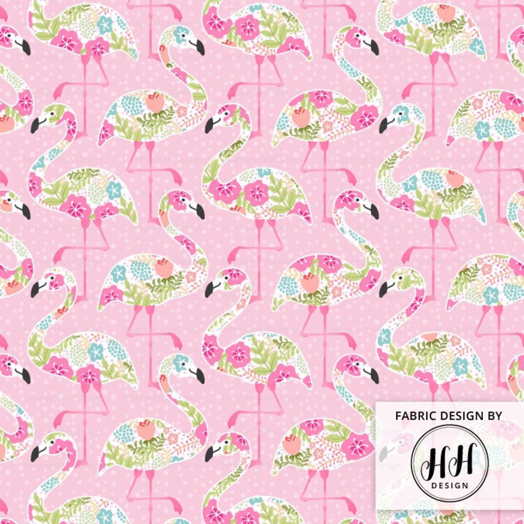 Floral Flamingo Fabric by the Yard - Flamingo Fabric - Pink Flamingo ...