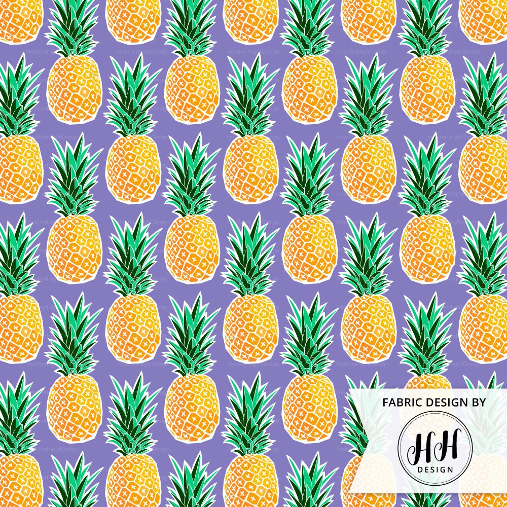 Tropical Pineapple Fabric Purple / Geometric Pineapple | Etsy