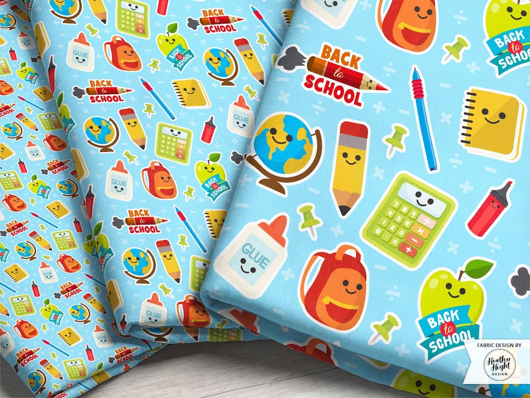Back to School Fabric / Kawaii School Supplies Fabric / Elementary and ...
