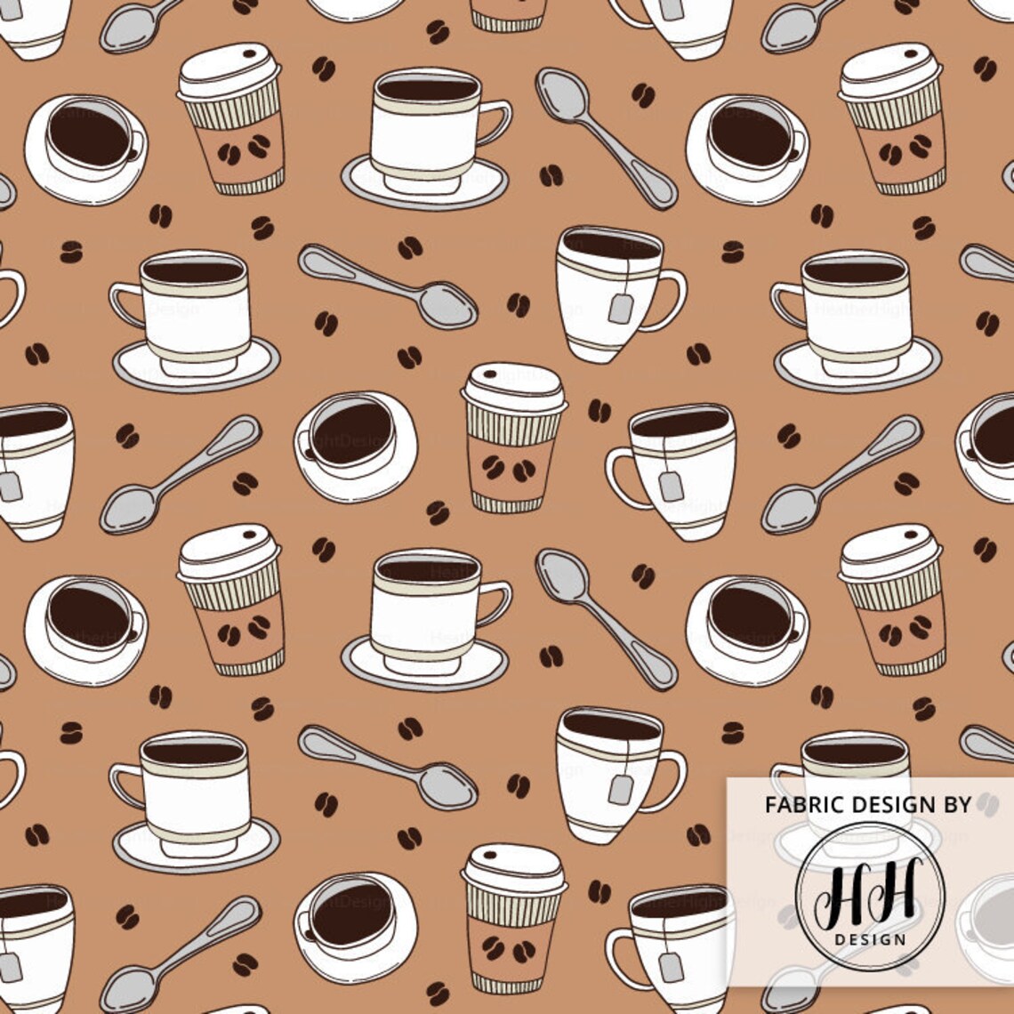 Coffee Fabric by the Yard / Coffee and Tea Fabric / Coffee Bean Fabric ...