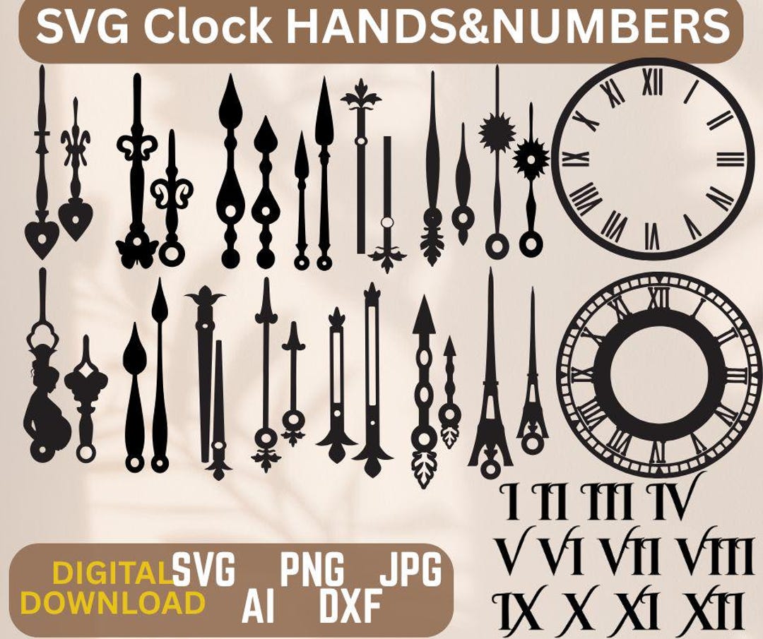 Clock Hands SVG & Clock Numbers Svg | DIY Wall Clock SVG Cut Files ...