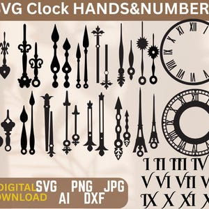 Clock Hands & Numbers SVG Bundle: DIY Clock Face Design (digital ...