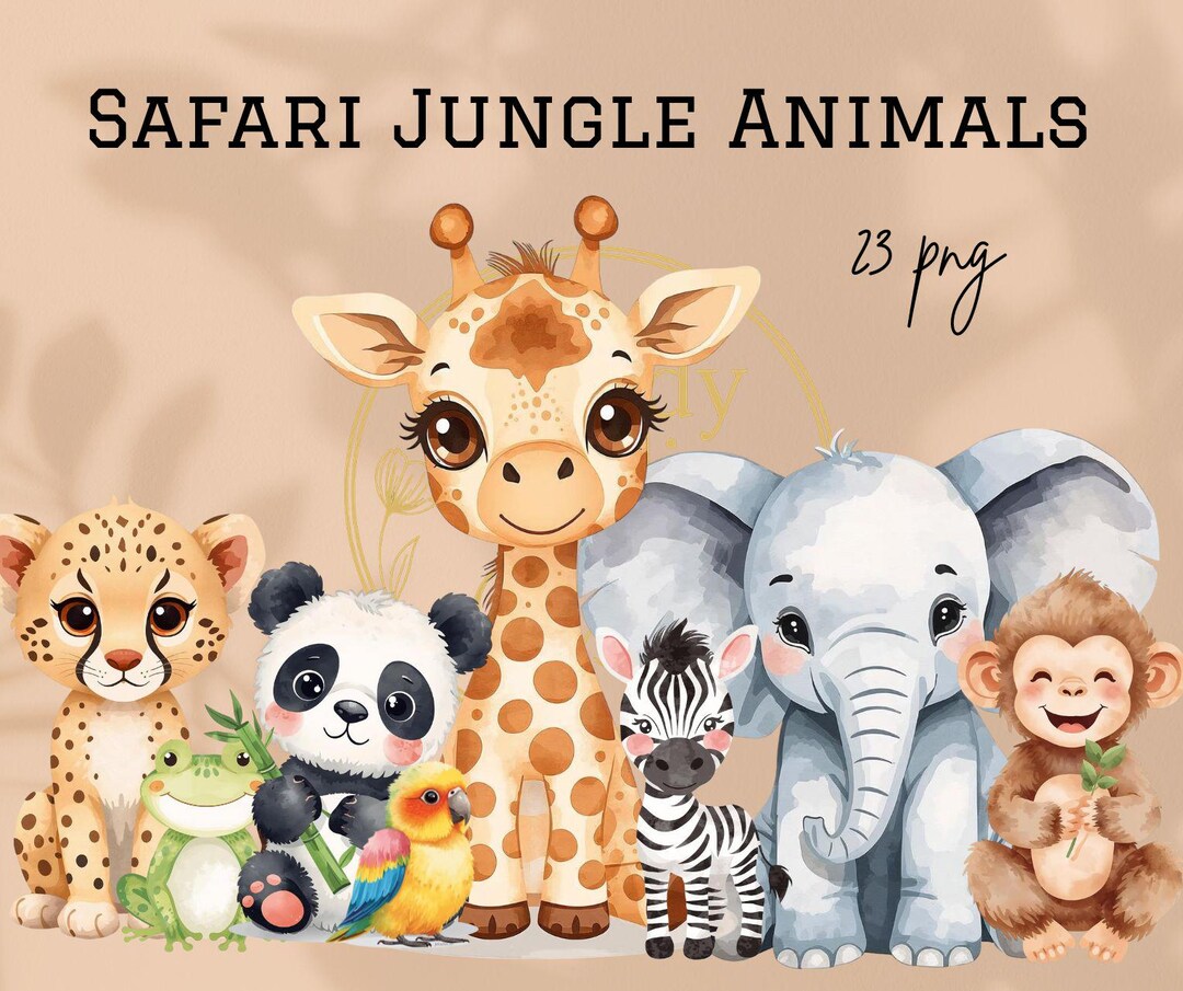 Watercolor Safari Friends Clipart, Cute Animals Clipart, Baby Animals ...