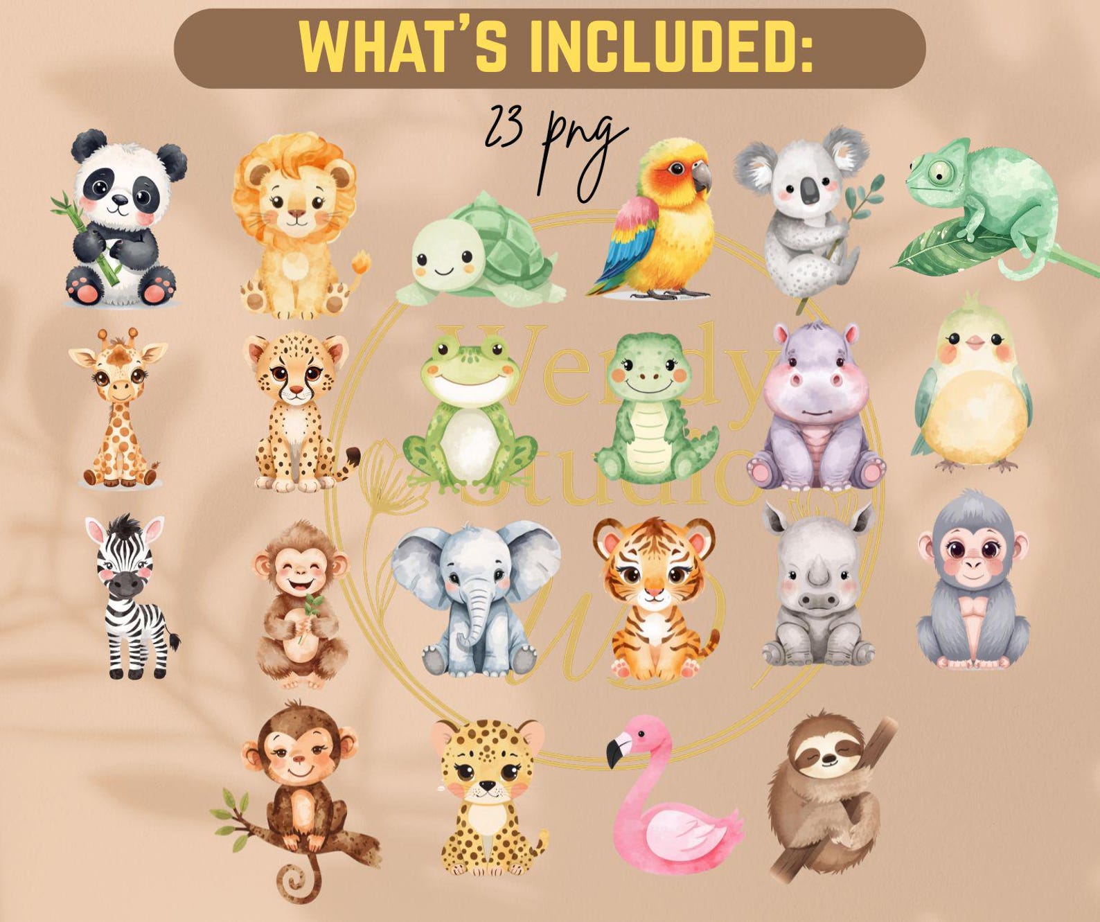 Watercolor Safari Friends Clipart, Cute Animals Clipart, Baby Animals ...