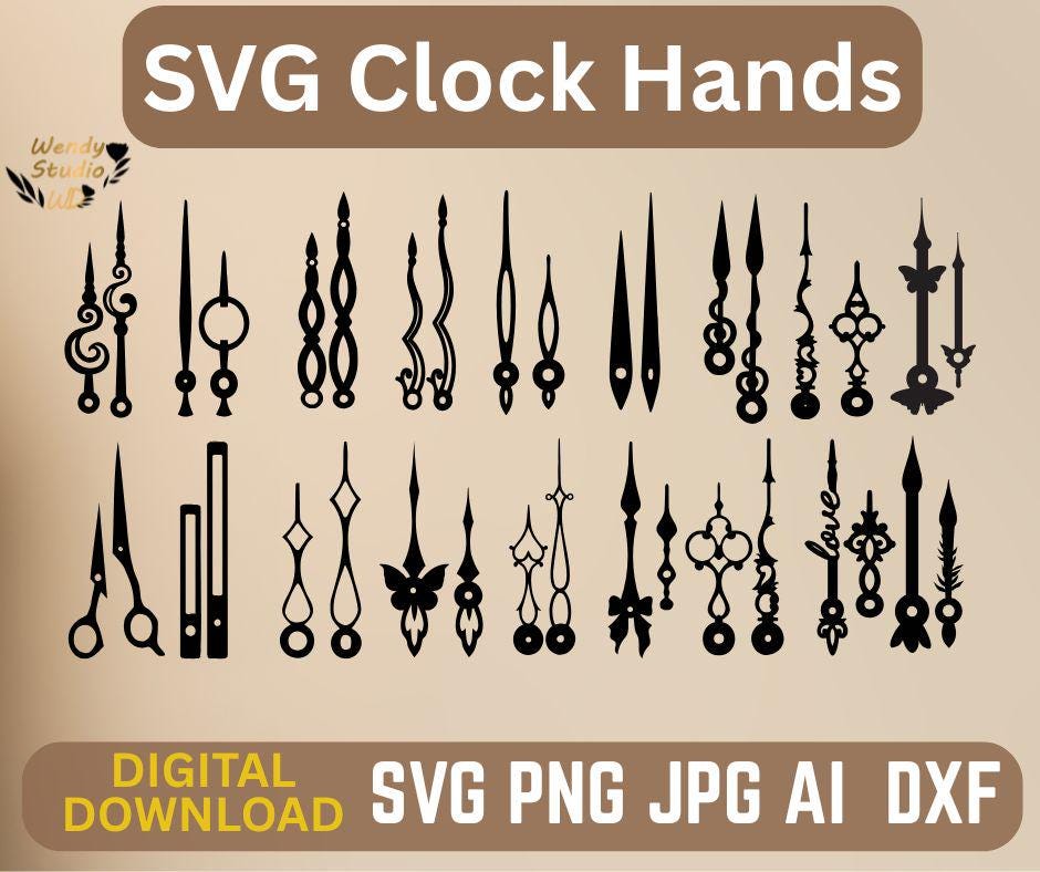 Clock Hands SVG | Clock Hand Cut File for Cricut & Silhouette | Digital ...