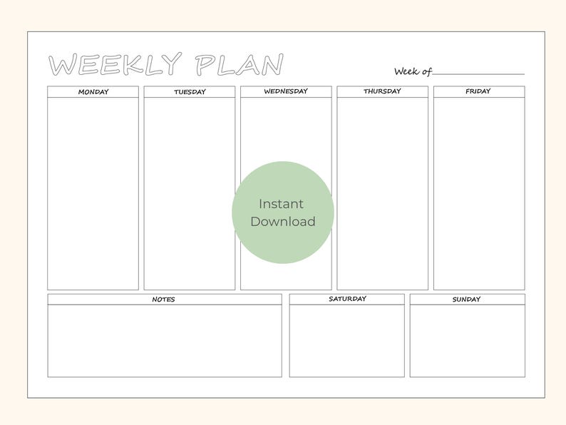 Printable Minimalist Weekly Planner | Undated Horizontal Weekly Layout ...