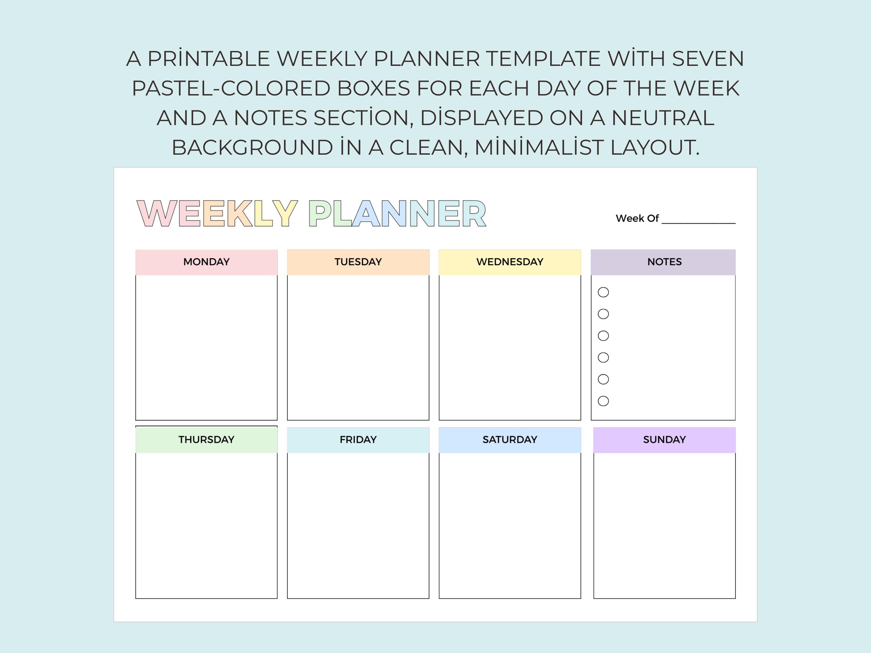 Minimal Weekly Planner | Printable Weekly Schedule Template | Pastel ...
