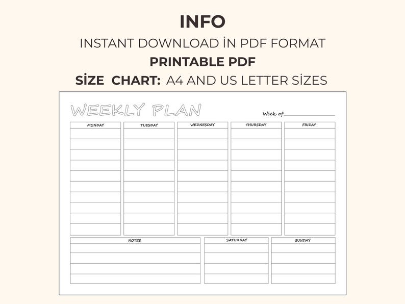 Printable Weekly Planner Horizontal Layout | Minimalist Weekly Schedule ...