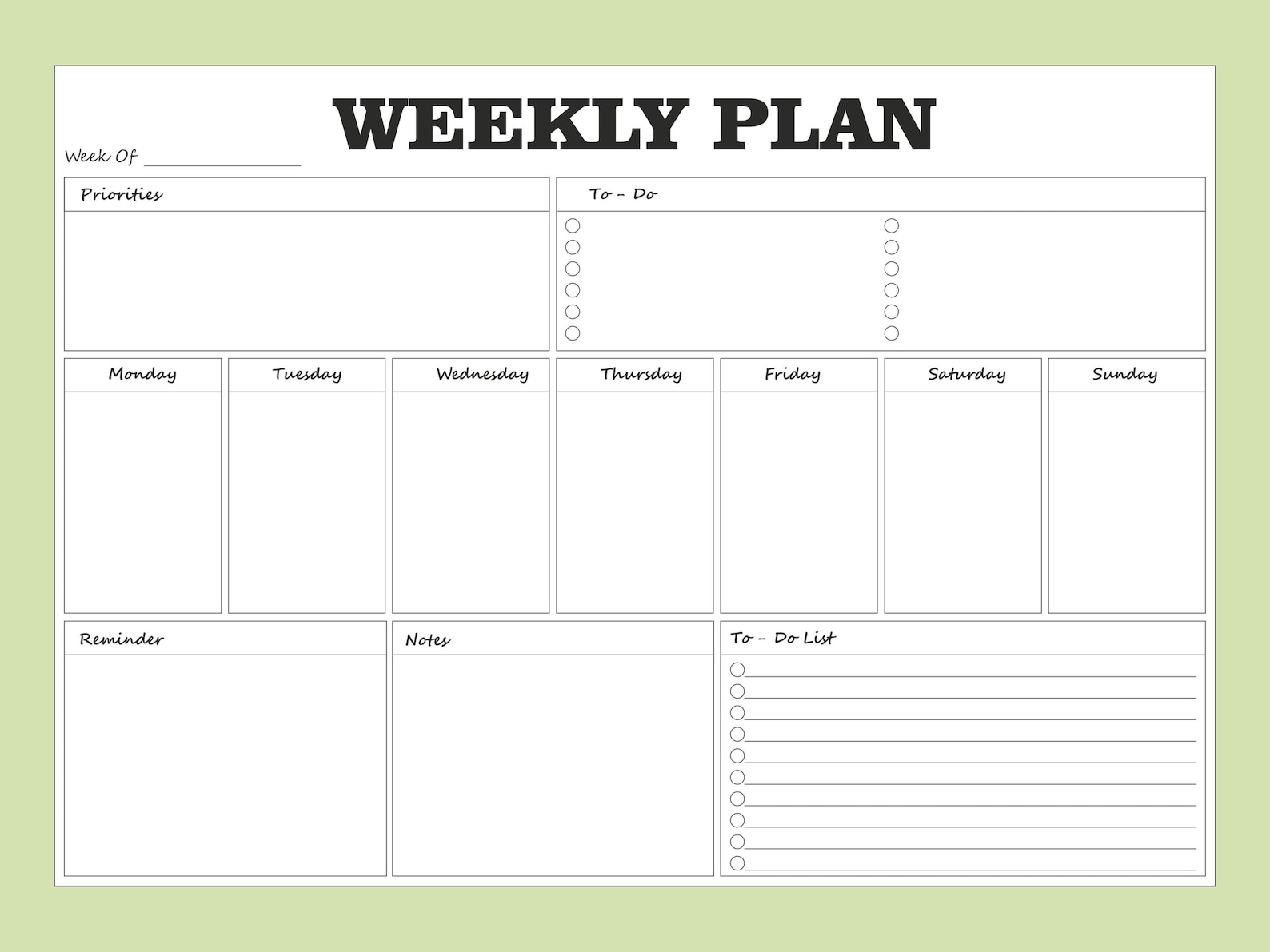 Minimalist Weekly Planner PDF | Printable Black and White Weekly ...