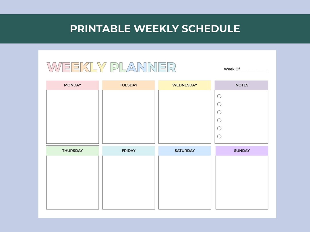 Pastel Weekly Planner Printable: Minimalist Schedule Template (A4 & US ...