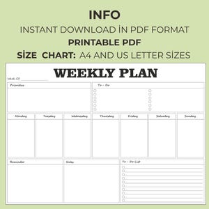 Minimalist Weekly Planner PDF | Printable Black and White Weekly ...