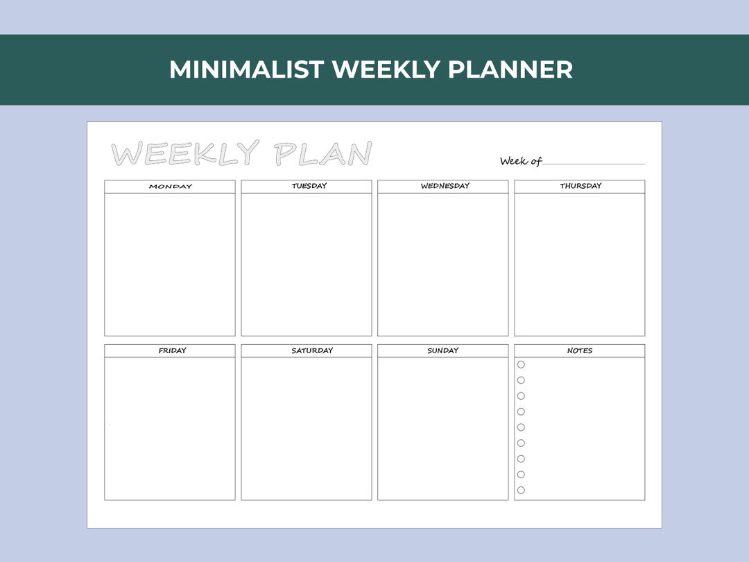 Minimalist Weekly Planner Printable | Undated 2-row Layout PDF | Clean ...