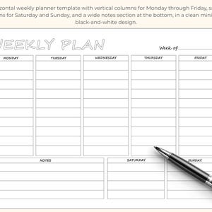 Printable Weekly Planner Horizontal Layout | Minimalist Weekly Schedule ...