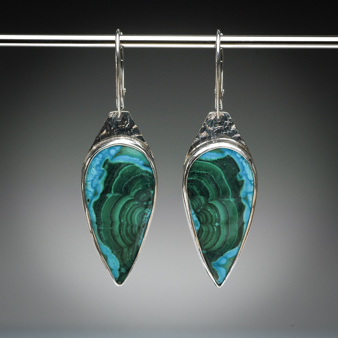 Malachite Azurite Upside Down Tear Drop Earrings - Etsy