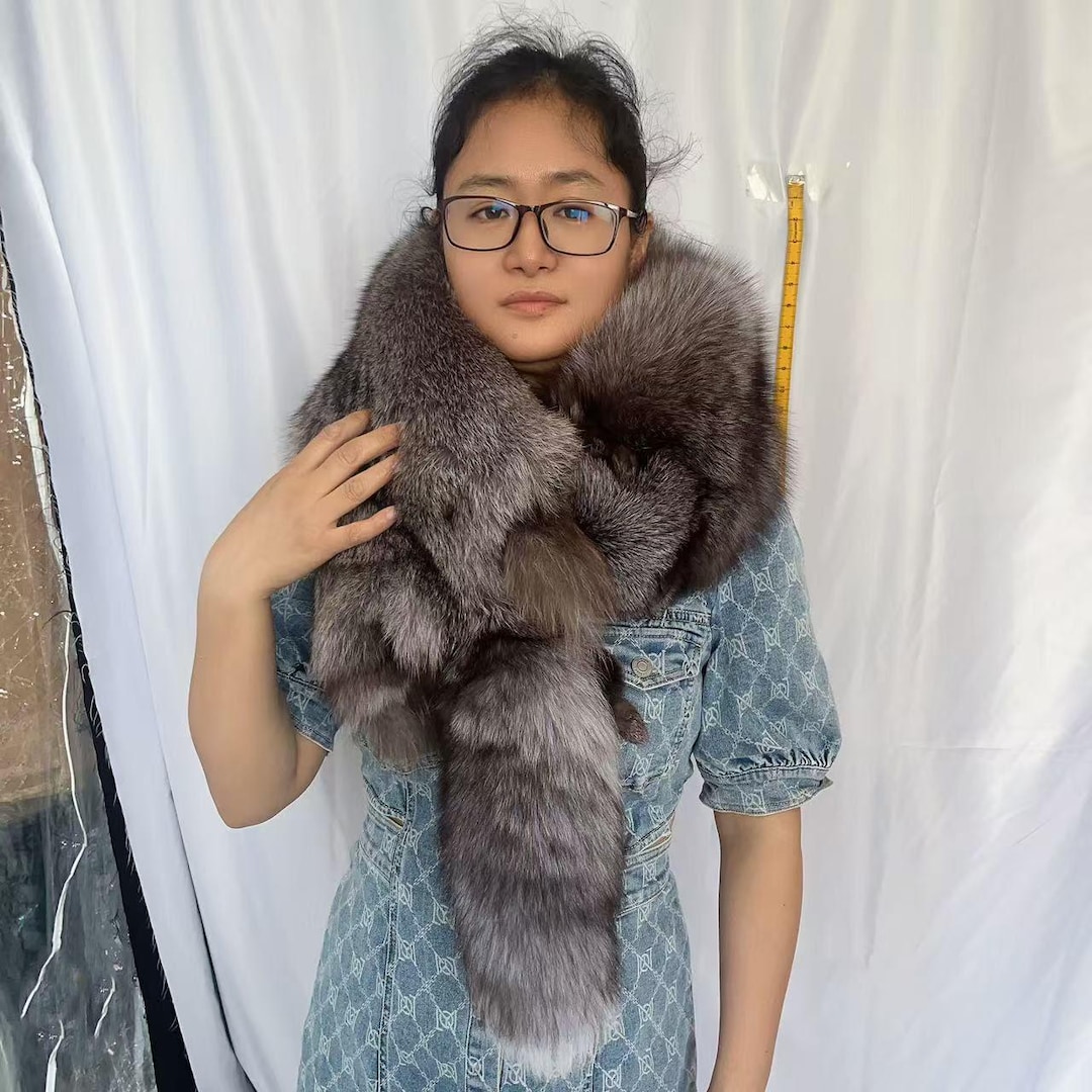 45" Big Fluffy Brown Fox Fur Scarf Stole Real Fox Fur Wrap Boa Fur ...