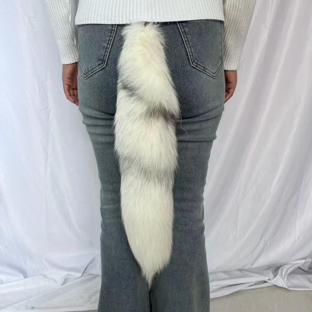 20” Fox Tails Therian Tails Ethical Taxidermy Tail Cosplay: White Gray ...