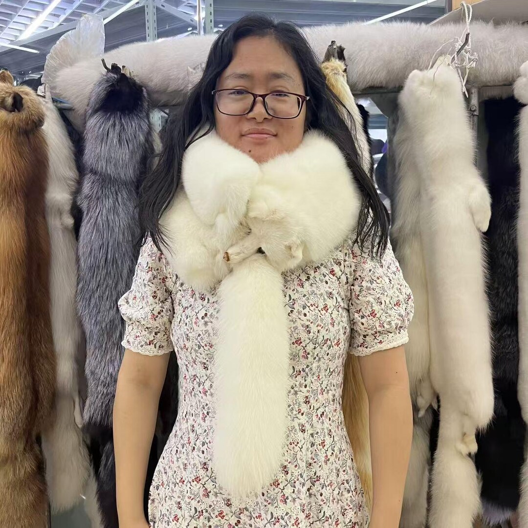 45" Big Fluffy White Fox Fur Scarf Stole Real Fox Fur Wrap Boa Fur ...