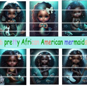 6 Pretty African American Mermaids and 2 Larger Scenes (14) Background ...