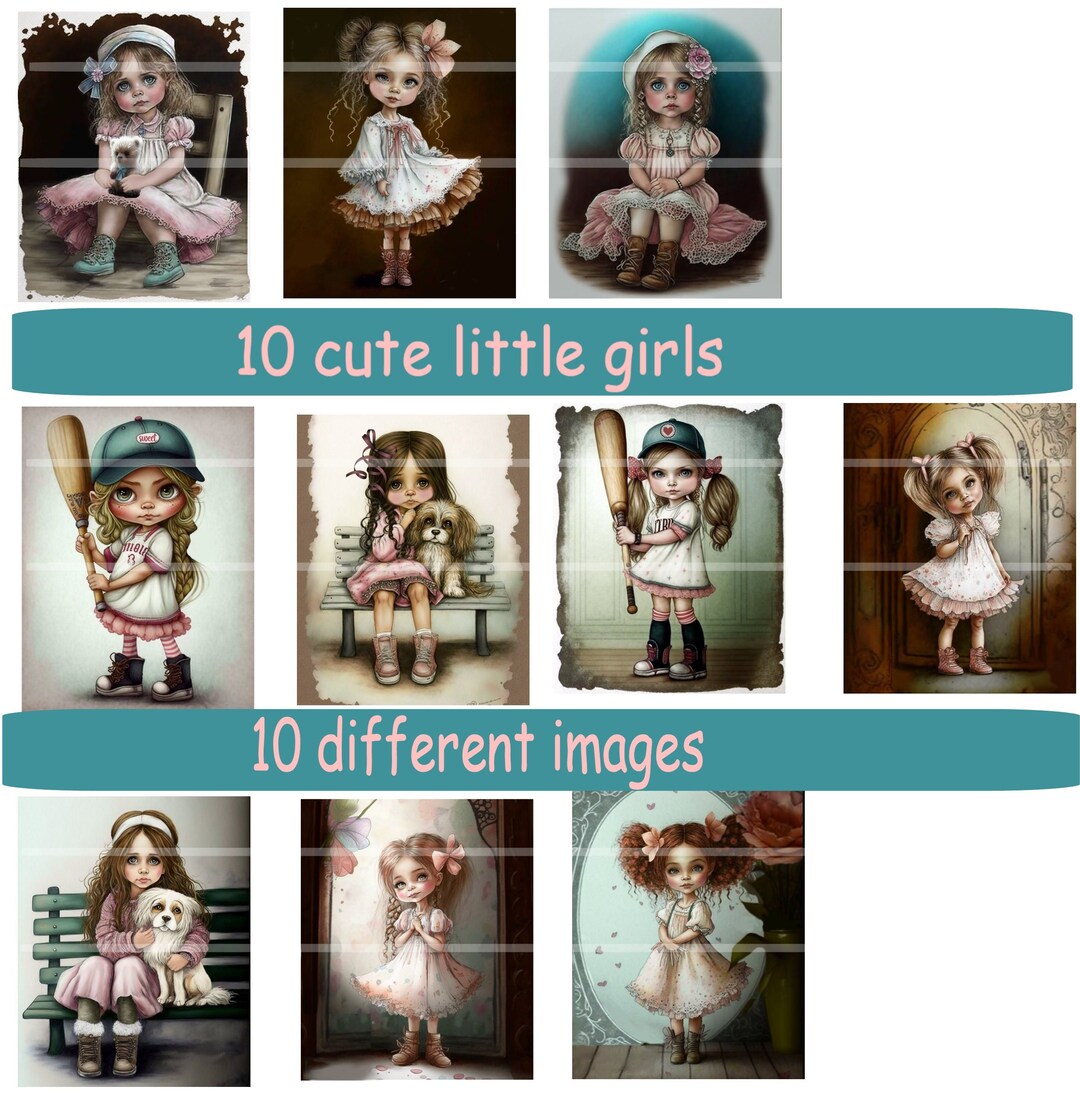 10 Cute Little Girl Graphics Digital Download, Junk Journal Ephemera - Etsy