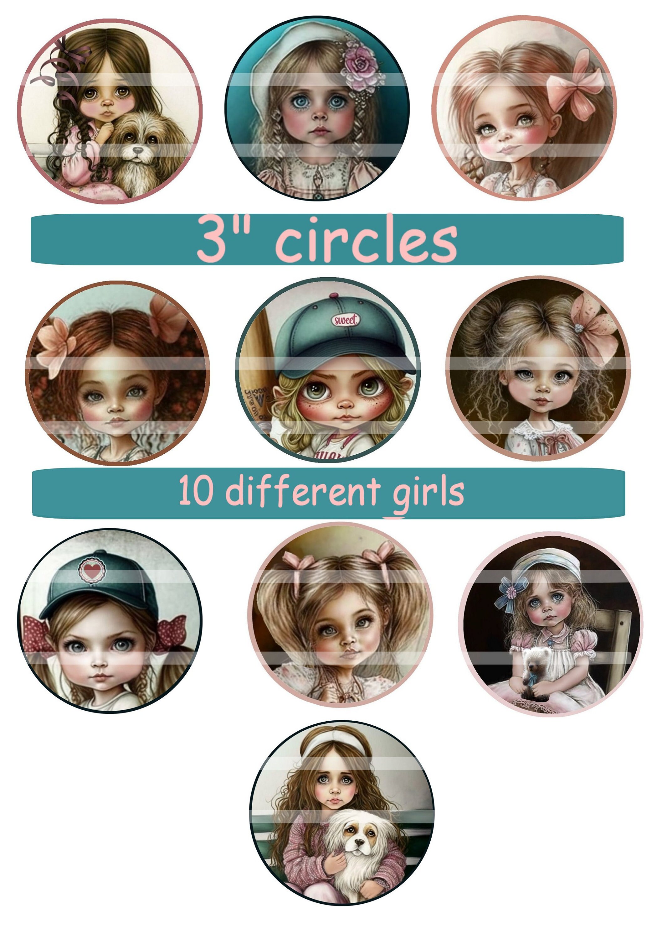 10 Cute Little Girl Graphics Digital Download, Junk Journal Ephemera ...