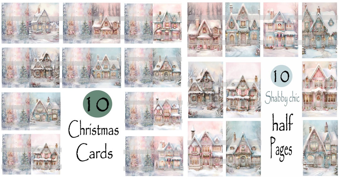 Shabby Chic Printable Christmas Cards and Half Pages for Journaling, 20 ...