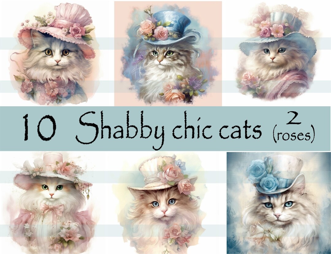 10 Images of Shabby Chic Cats and 2 Images of Roses Digital Download ...