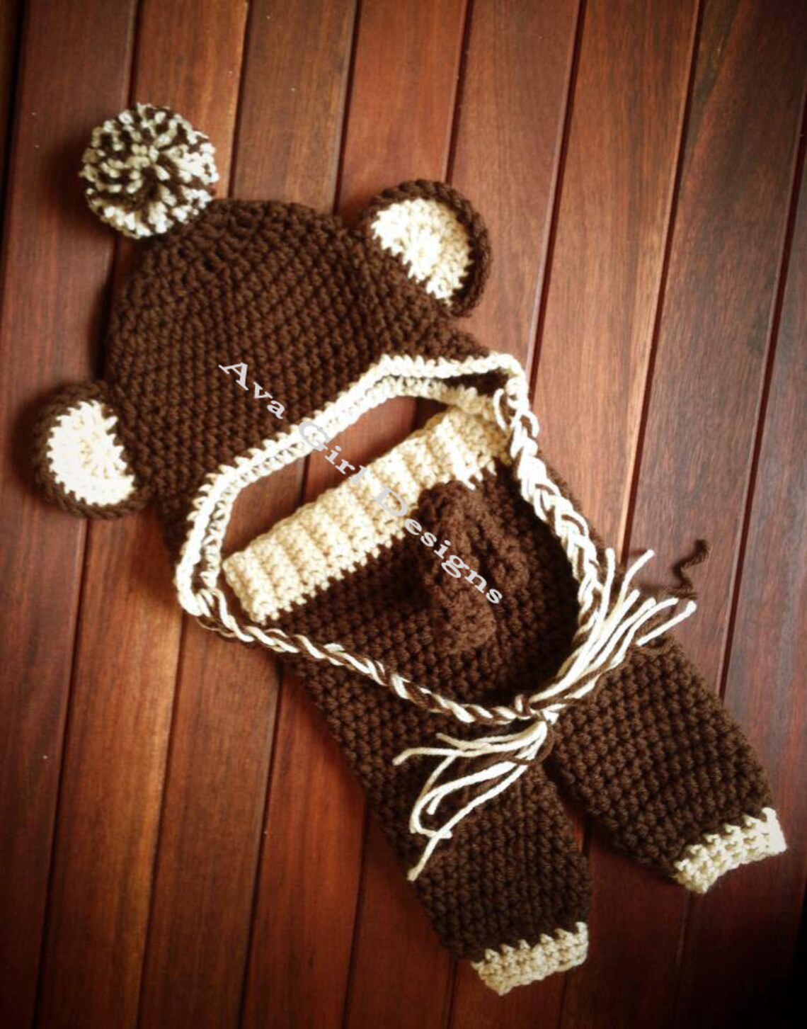 Newborn Baby Monkey Hat and Pant Set Brown Cream - Etsy