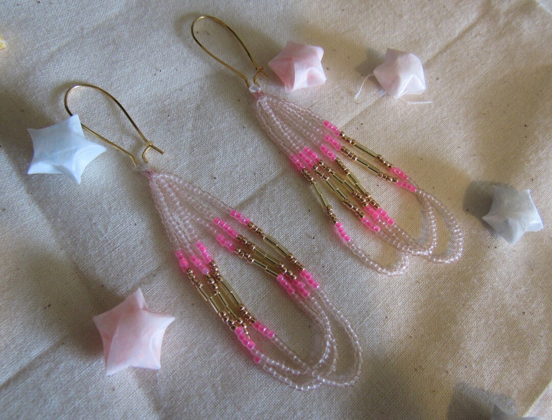 Dainty Princess Pink and Rose Gold Beaded Loop Earrings - Etsy