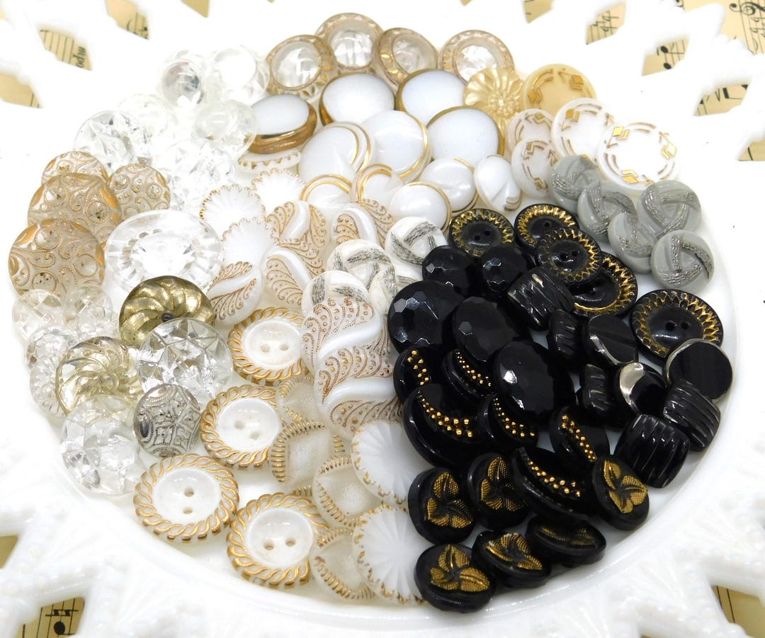 Vintage Glass Button Collection-jet Glass Buttons-button Lot-milk Glass ...