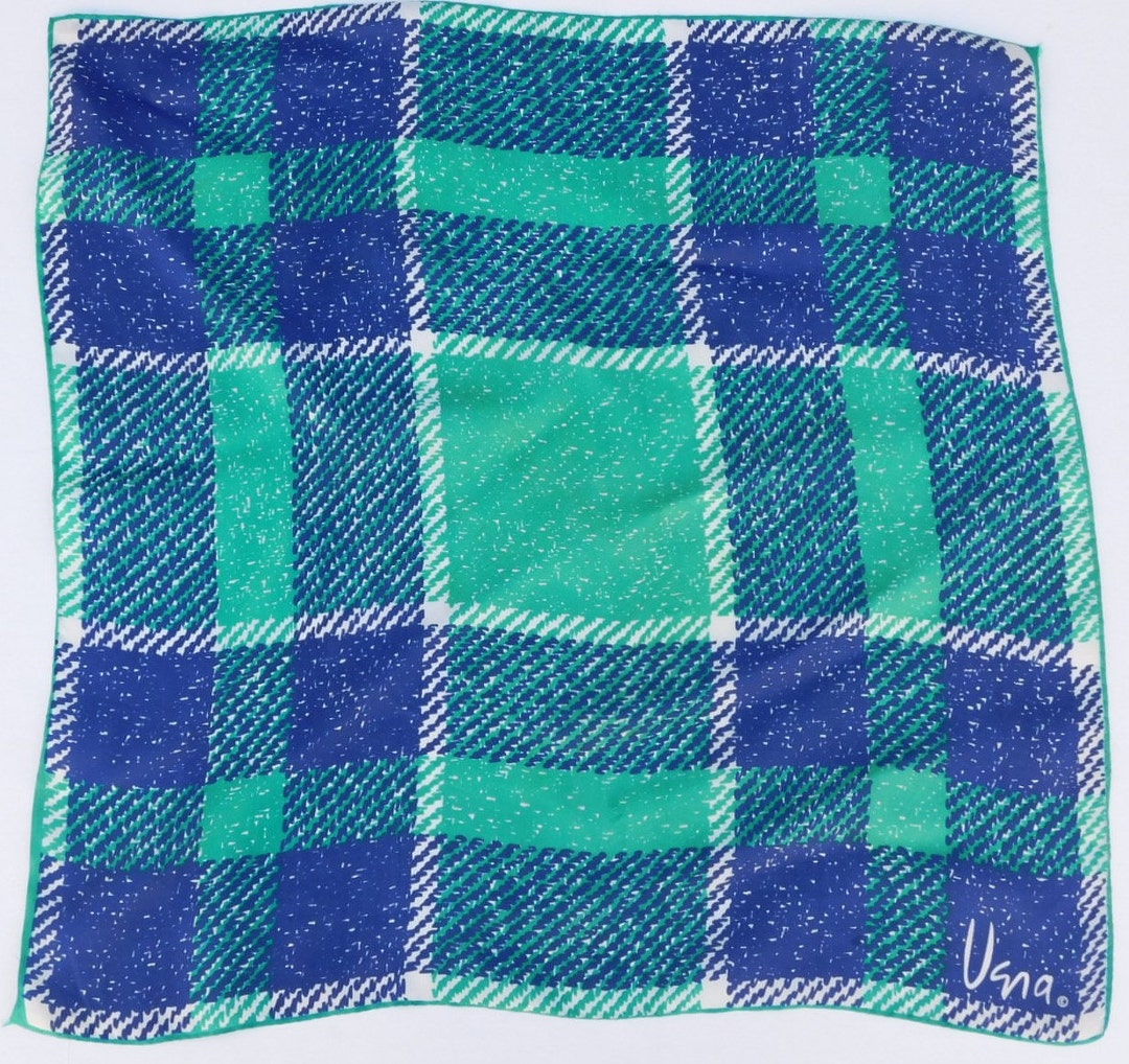 Vintage Vera Neumann Scarf Square VERA Scarf Blue and Green Plaid ...