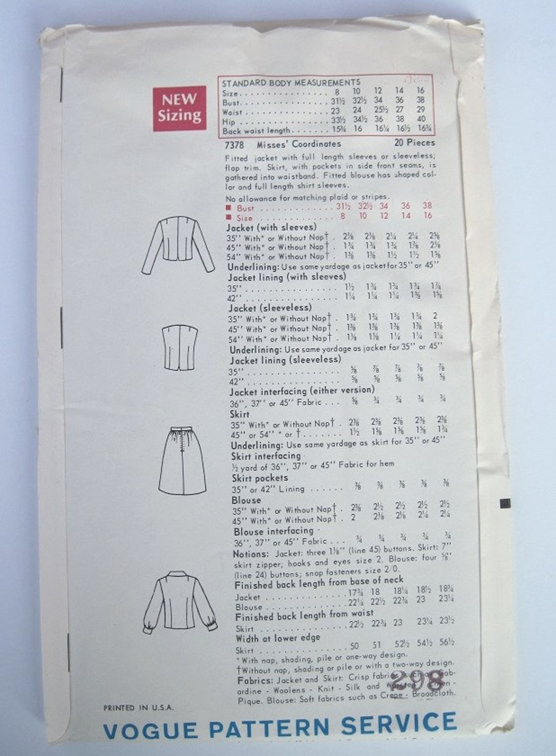 Vintage Vogue Suit Pattern 60s a Line Skirt Blouse Vest Jacket Number ...